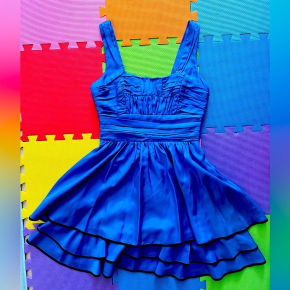 bebe | Dresses | Bebe Cobalt Blue With Black Trims Tier Mini Dress Euc ...